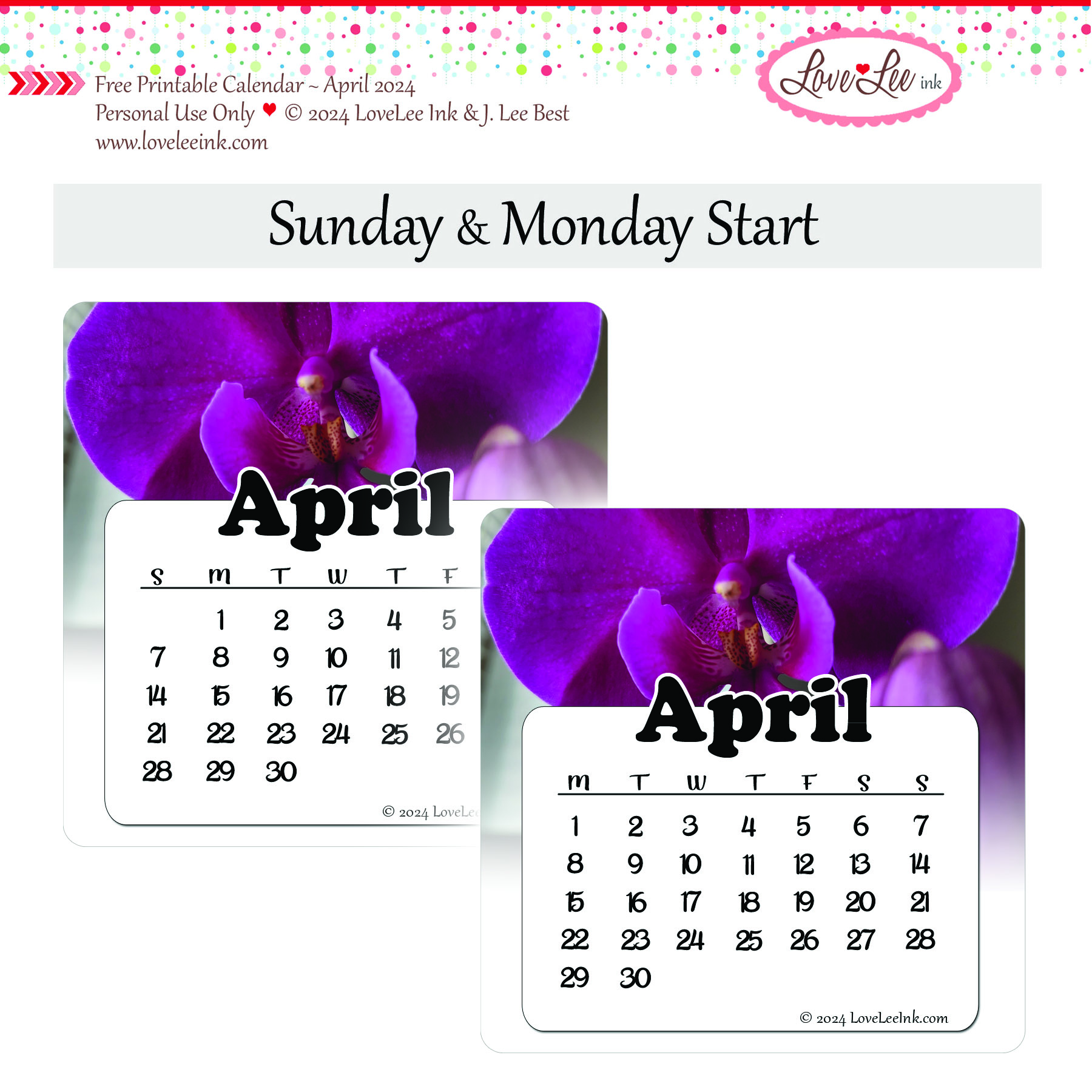 Free Printable Calendar ~ April 2024 ~ Bloom ~ LoveLee Ink