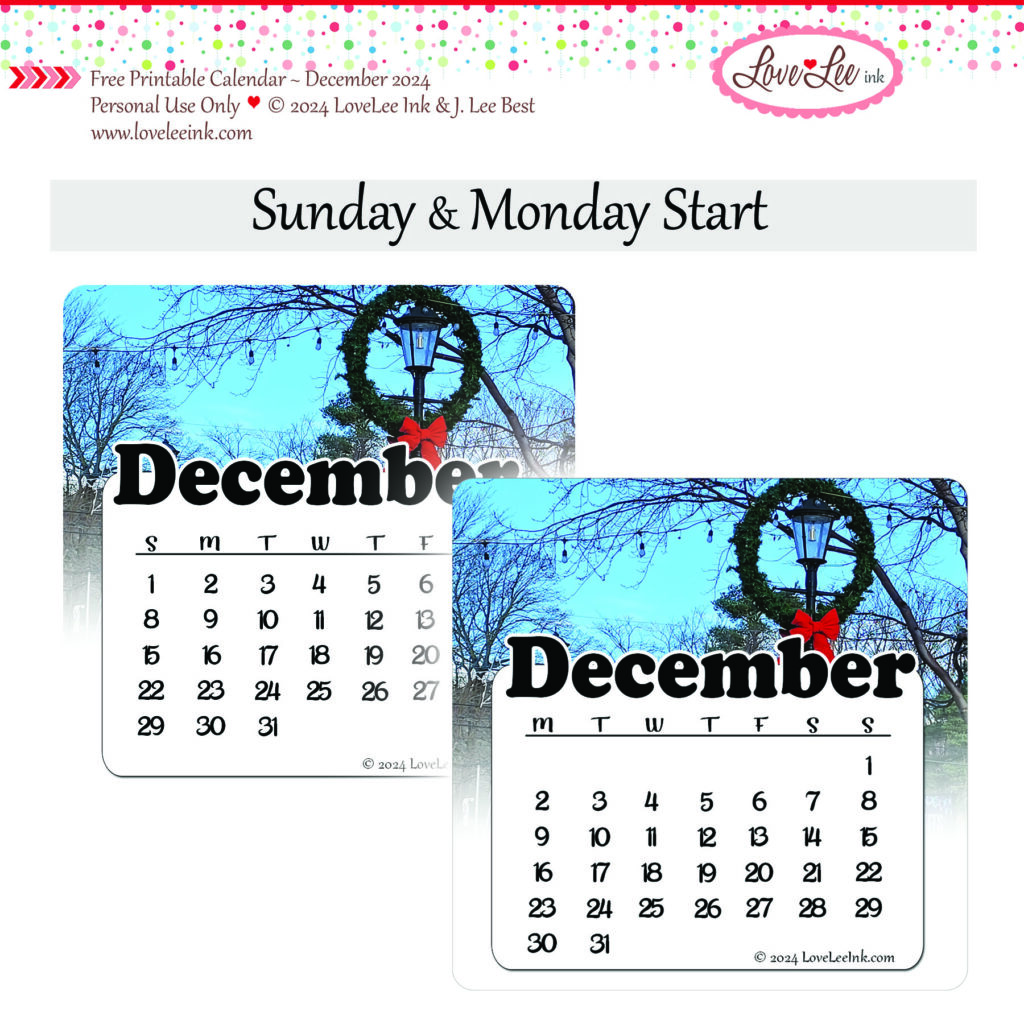 Free Printable Calendar ~ December 2024 ~ Christmas Joy ~ LoveLee Ink